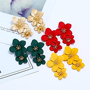 Large Double Flower Earrings Candy Color Metal Flower Dangle Earrings Romantic Boho Sweet Gold Chic Wild Flower Statement Earrings for Women Wedding Party Jewelry-gold