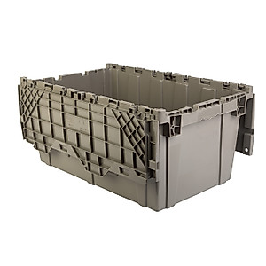 Hudson Exchange 27.3 x 17.2 x 12.6 (1 Pack) Storage Tote Distribution Container with Hinged Attached Lid, Gray/Brown