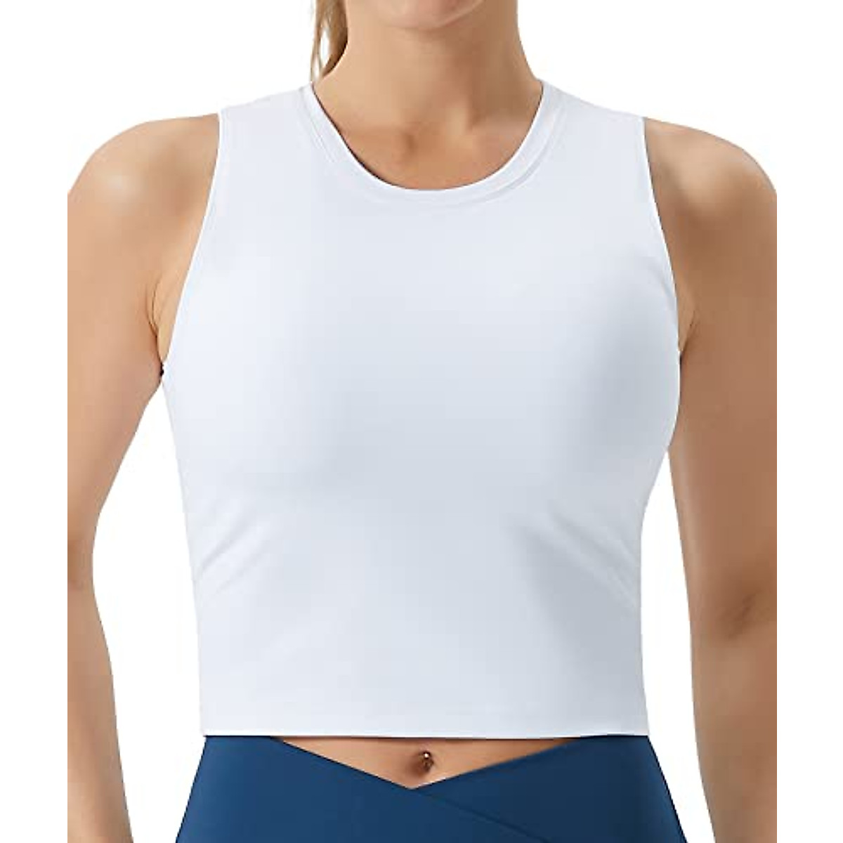 THE GYM PEOPLE Women's Medium Support Sports Bra Removable Padded Sleeveless Workout Crop Tops White