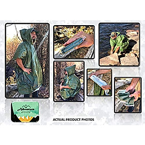 Emergency Blanket & Rain Poncho - 4 Pack, Mylar Thermal Survival Gear for Heat Retention - Lightweight - Army Green - Adventure Supply Co.