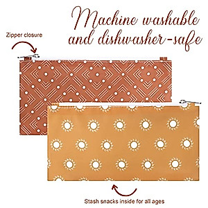 6 Pcs Boho Reusable Snack Bags and Sandwich Bags Food Safety Washable Lunch Bags Snack Zipper Pouches for Kids Students Adults Food