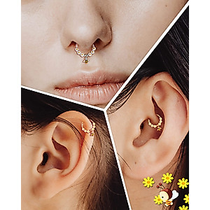 Melighting Bee Septum Rings 16G Dangle Septum Jewelry Stainless Steel 316L Flower Septum Ring Cute Daith Earrings Helix Earring Cartilage Tragus Piercing for Women