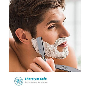 Equinox Professional Gun Metal Straight Edge Razor with 100 Single Edge Derby Blades - Close Shaving Men's Manual Shaver Safety (Gun Metal Edition)