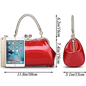 XingChen Glossy Patent Leather Handbag for Women Top Handle Tote Bag Evening Shoulder Bag Wedding Satchel Retro Purse Red