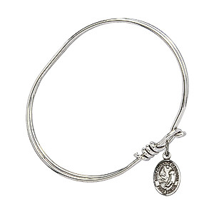 5 3/4 inch Oval Eye Hook Bangle Bracelet w/St. Catherine of Bologna in Sterling Silver