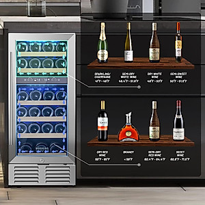 BODEGA 15 Inch Wine Cooler Under Counter, 28 Bottle Dual Zone Wine Fridge, with Double-Layer Glass Door, Temperature Memory and Digital Temperature Control, Built-in or Freestanding