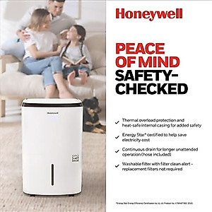 Honeywell 50 Pint Dehumidifier for Apartment and Basement, 115V, Dehumidifiers for Home and Rooms up to 3500 Sq. Ft. with Energy Star Rating, Mirage Display, Washable Filter, and Change Filter Alert