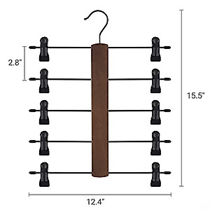 Mkono 2 Pack Scarf Hanger Wooden for Closet Organize Scarf Rack with 10 Hooks for All Scarves and 3 Pack Pants Skirts Hangers Space Saving 5 Tier with Adjustable Clips