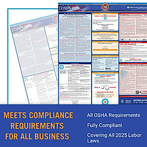 2023 California State & Federal Labor Law Poster - OSHA Workplace Compliant & Required - Current with Mandatory Updates for 2023 - UV Laminated & Waterproof - 25" x 39" (English)