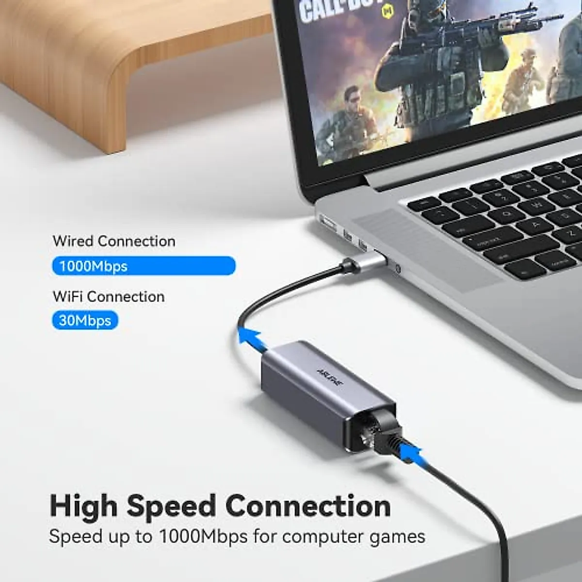 ABLEWE USB to Ethernet Adapter, USB 3.0 to 100/1000 Gigabit Ethernet LAN Network Adapter, RJ45 Internet Adapter Compatible with Laptops MacBook, Surface, macOS, Chrome OS, Windows, Linux