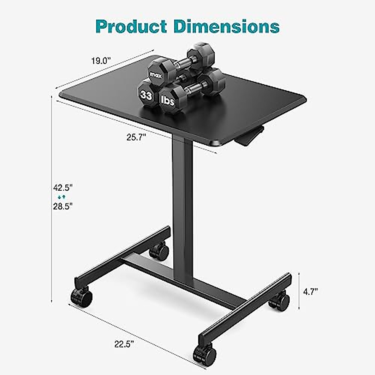edx Small Standing Desk Mobile Standing Desk Adjustable Height, Mobile Portable Rolling Laptop Desk on Wheels Small Adjustable Desk for Home Office