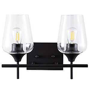 VONLUCE 2-Light Vanity Light in Matt Black Finish, Vintage Farmhouse Mirror Lights with Clear Glass Shade, Modern Industrial Wall Sconce for Bathroom, Bedroom, Hallway, Makeup Dressing Table