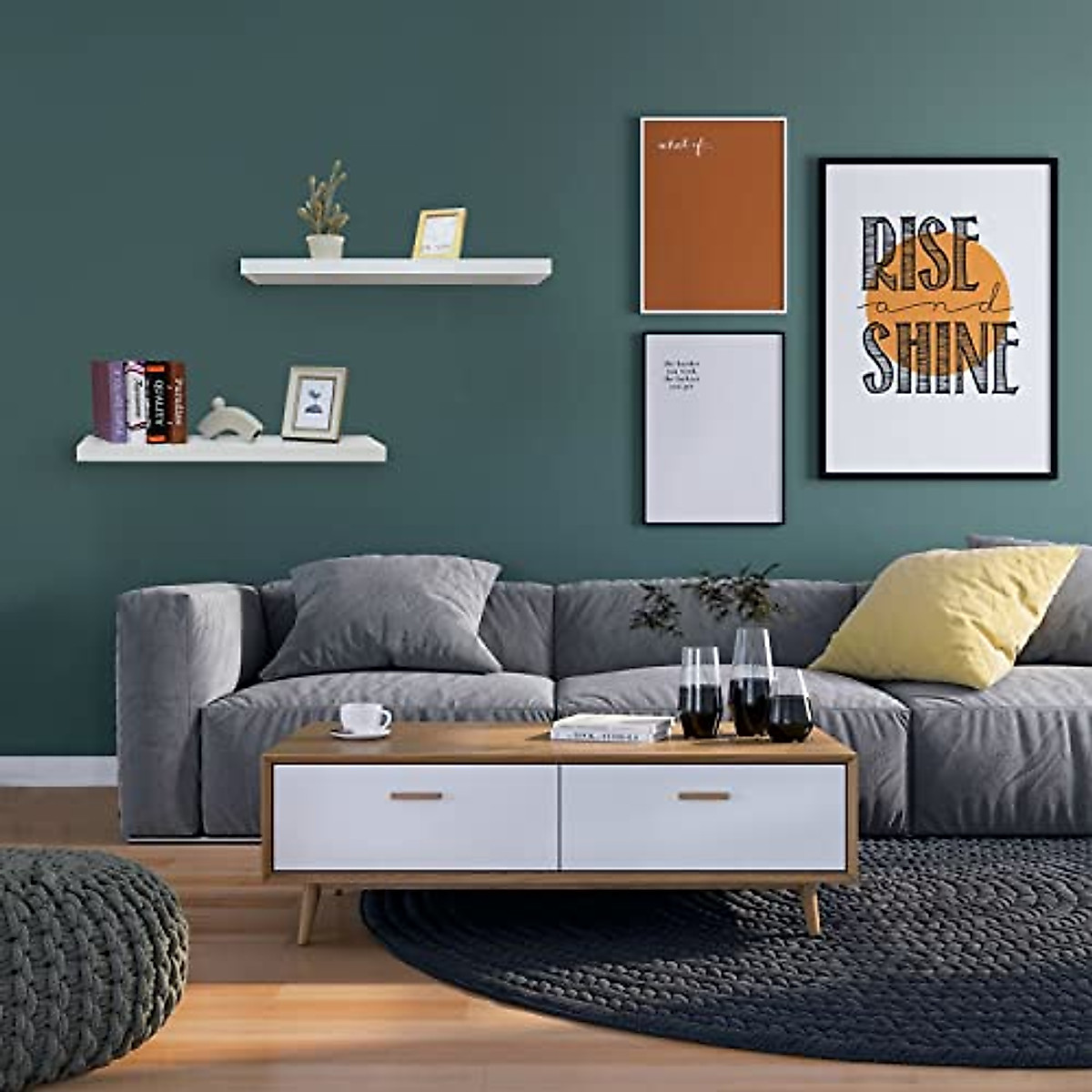 Floating Wall Shelf Set of 2, Wood Wall Decor Storage Shelf, Wall Mount Display Rack for Bedroom, Living Room, Bathroom, Kitchen, Office