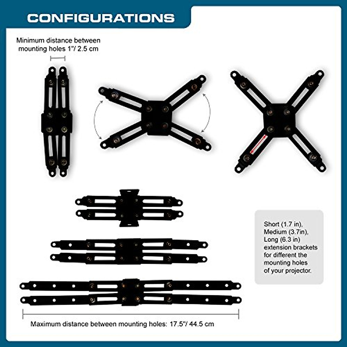 QualGear QG-PM-002-BLK Universal Projector Ceiling Mount, Black