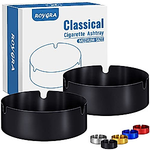 roygra Ashtray 2 Pack, Metal Ashtray - Black, Medium Size (3.15 x 3.15 x 1.3’’)