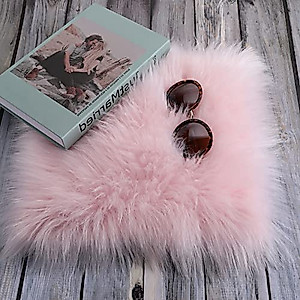 Sibba Faux Fur Area Rugs Chair Pad Protectors 12 inch Mini Square Cover Seat Fuzzy Cushion Carpet Mat Soft Fluffy Rug Couch for Living Bedroom Sofa Nail Art Photography Background Locker Decor (Pink)