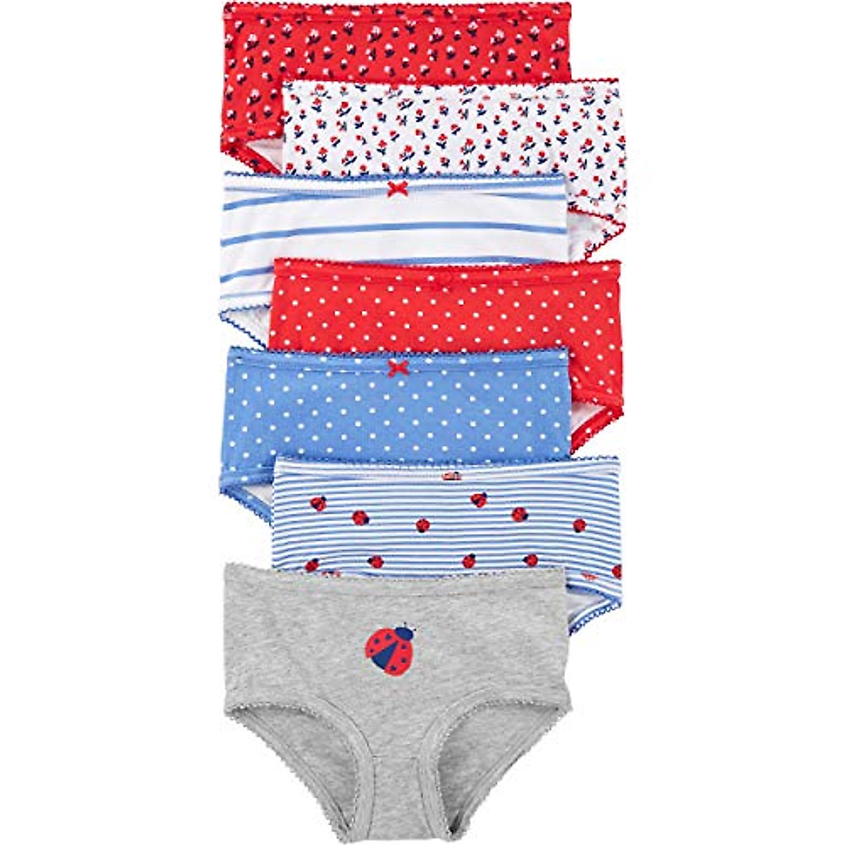 Carter's Girls' Little 7-Pack Underwear, Ladybug, 8