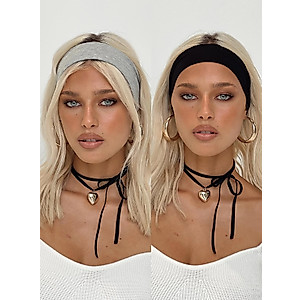 Bmobuo Women's Soft Fabric Cloth Headbands - 6Pcs Yoga Sport Hair Accessories, Black White 90s Style