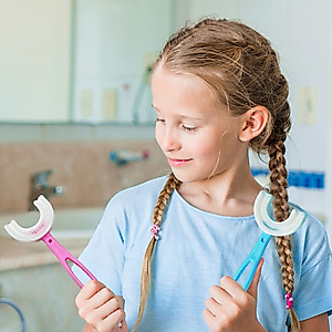 QPEY 2 Pcs Kids U- Shaped Toothbrush, Soft Silicone Brush Rounded Kids U Shape Toothbrush for Cleaning Teeth