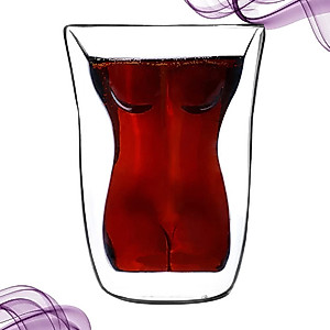 ULTNICE Glass Tumblers Women Body Shaped Shot Glass Double Layer Heat Resistance Glass Whiskey Cup Coffee Tea Mug for Vodka Whiskey Champagne Wine Beer Party Martini Tumbler