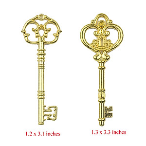 Makhry Mixed 20 Extra Large Gold Finish Skeleton Keys Rustic Key for Wedding Decoration Favor(Gold)