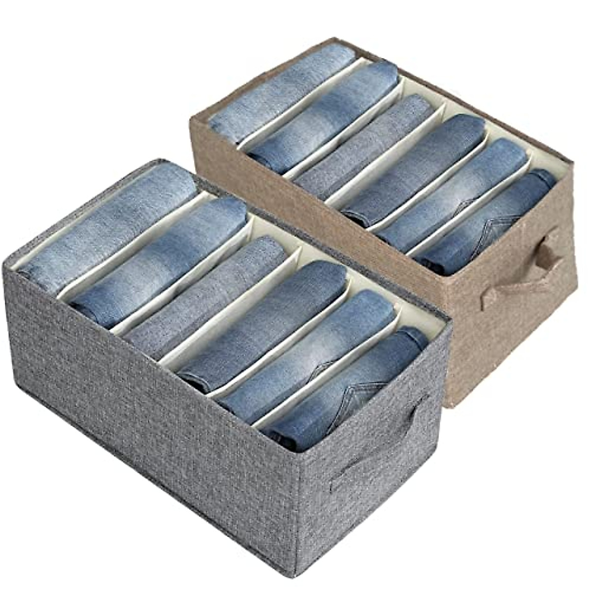 Wardrobe Clothes Organizer for Folded Clothes, Upgrade Closet Organizers With 7 Grids Clothes Folding Storage with Handle Cotton Fabric Closet Storage 2PC (Gray and Beige Cotton Material) (cotton)