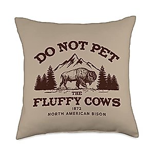 Vintage Fluffy Cows American Bison Vintage Do Not Pet Funny Buffalo Fluffy Cow Throw Pillow, 18x18, Multicolor