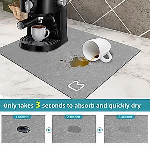 Coffee Mat Dish Drying Mat for Kitchen Counter Absorbent Rubber Backed Non Slip Dish Drying Mat Easy To Clean Dish Mat Quick Drying Mat for Coffee Machine Dish Rack (15.7"×19.6", Coffee)