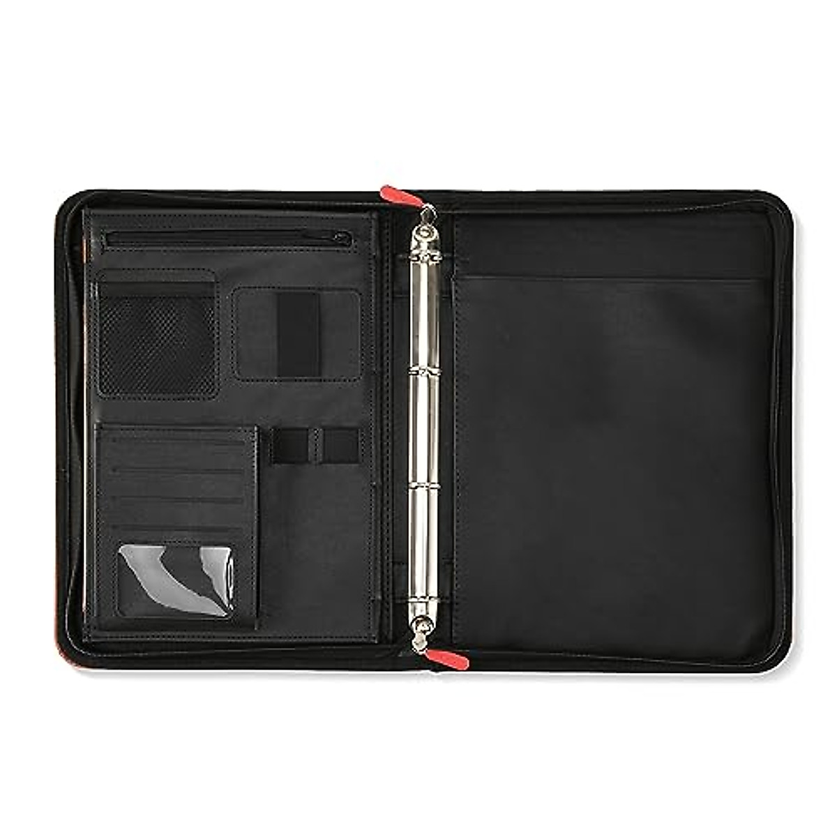 GXaryFulin Padfolio Organizer, PU Leather Planner, 4 O-Rings Zipper Binder (Red Brown)