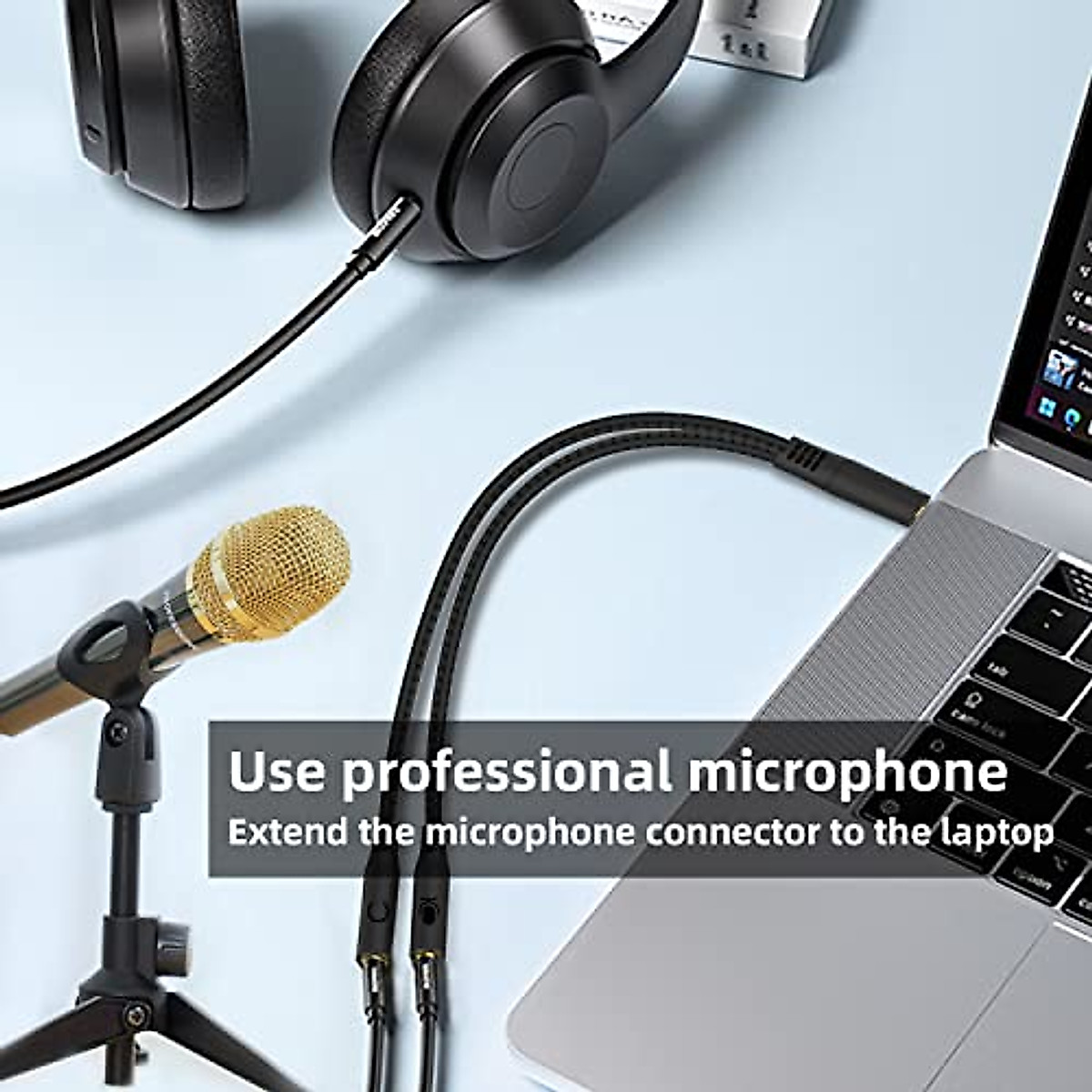 sovunis Headphone Splitter Adapter, 3-in-1 Pack 3.5mm Male to 2 Port 3.5mm Female & 3.5mm Female to 2 Port 3.5mm Male Aux Stereo Y Jack Cable for PS4, Xbox, Phone, PC, Tablet, Laptop, Gaming Headset