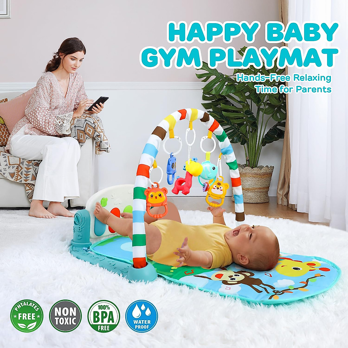 TOY Life Baby Gym Play Mat for Babies 0-6 Months Tummy Time Mat, Baby Kicking Toy Play Piano Playmat Activity Gym for Baby Boy Girl, Infant Toddler Activity Center Toys, Baby Floor Newborn Play Mat