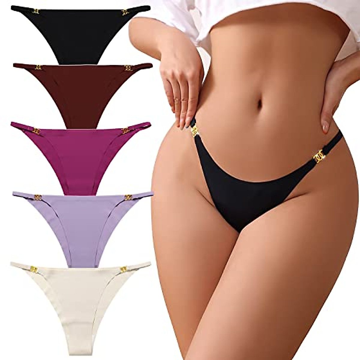 chahoo G-string Thongs for Women Sexy 5 Pack Seamless Women Underwear Breathable Low Rise T-back Tangas Ladies No Show Panties Hipster S-XL