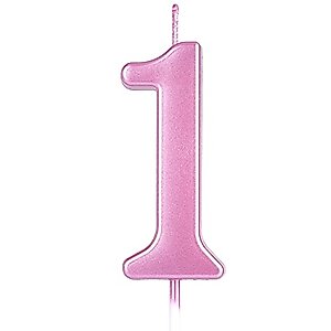 AIEX 2.76 Inch/ 7cm Cake Number Candles, Happy Birthday Number Candles Pink Numeral Cake Toppers for Birthday Wedding Anniversary Party Celebration (Number 1)