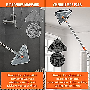 85 Inch ​Wall Mop Wall Cleaner with Long Handle , 360° Rotating Microfiber Dust Mop, Skirting Cleaning Tool Ceiling Gasket Window Cleaning Kit with 39" to 85" Extension Pole and 6 Replacement Pads