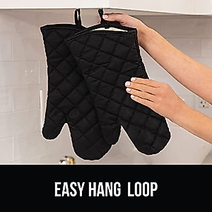 Gorilla Grip Heat Resistant Thick Cotton Oven Mitts Set, Soft Quilted Lining, Strong Grip Potholders for Hot Pans and Oven, Kitchen Mitt Pair Protect Hands, Cooking Baking BBQ Gloves, 13 Inch, Black