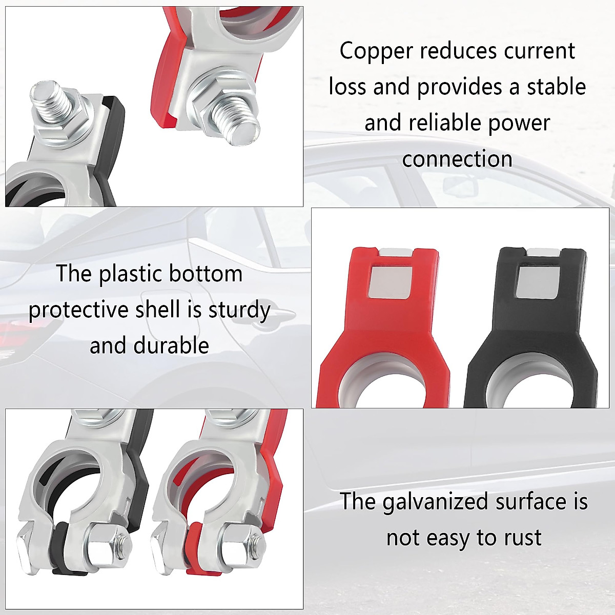 2PCS Car Battery Terminals Compatible with Nissan Altima Maxima,Copper Battery Terminal Connectors for Battery Cable Ends,Negative & Positive Battery Terminal OEM#243407F001 243407F000