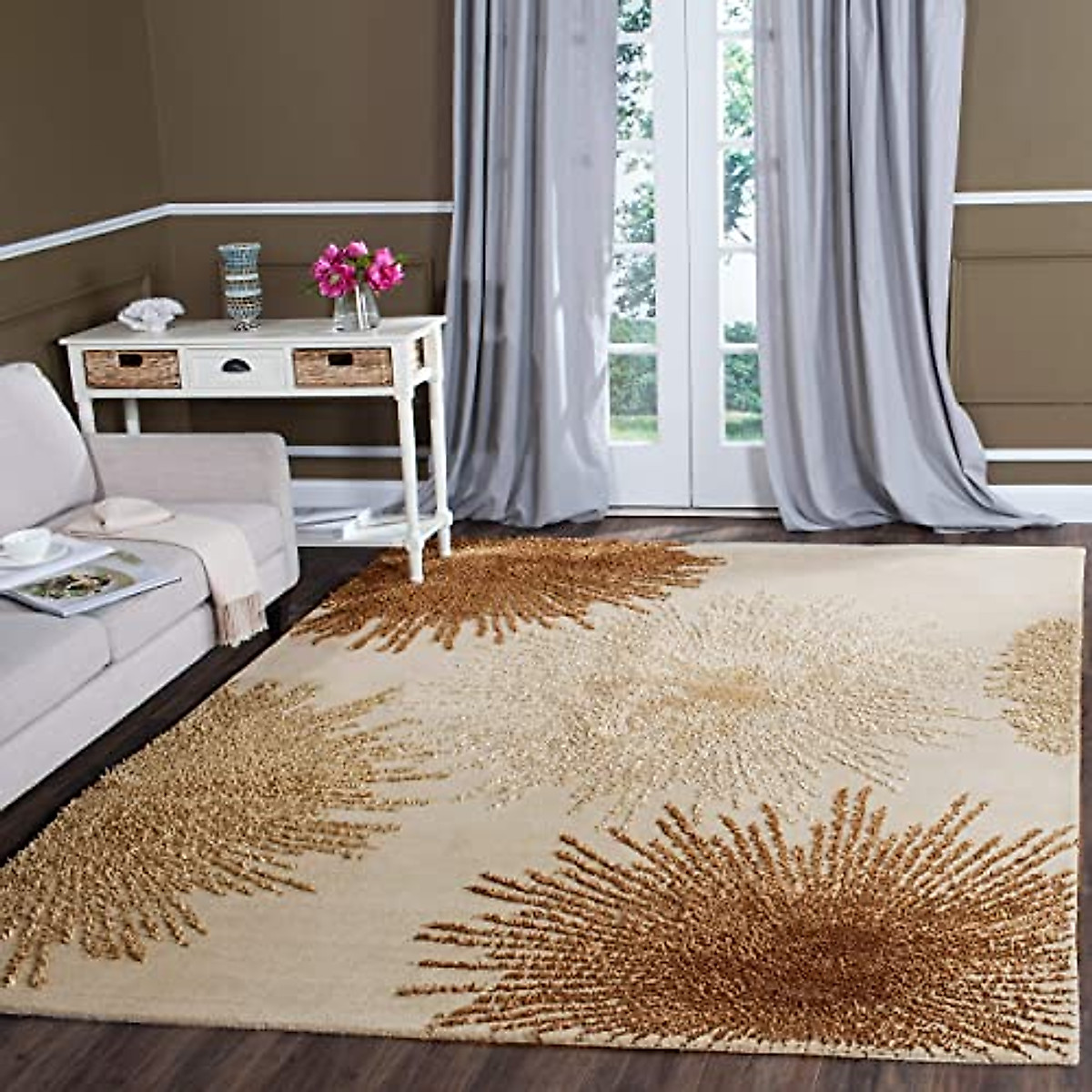 SAFAVIEH Soho Collection 7'6" x 9'6" Ivory / Silver SOH712J Handmade Starburst Premium Wool & Viscose Area Rug