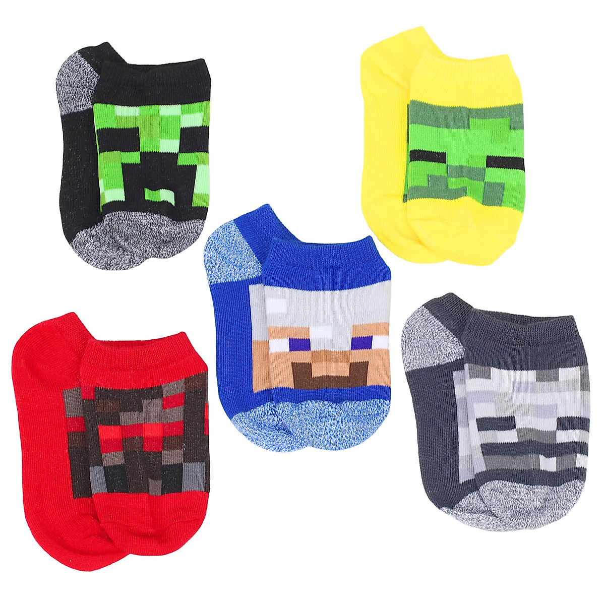 Minecraft Little Boys Character 5-Pack No-Show Socks, Small, Multicolor 7
