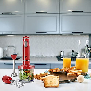 Moss & Stone Hand Blender Electric - With Egg Whisk & Chopper, Powerful 300- Watt - Immersion Hand Blender, Hand Mixer Set Stainless Steel Shaft & Blades, Handheld Blender With Ergonomic Handle, Red Blender