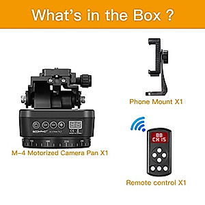 Soonpho M4 Motorized Rotating Panoramic Tripod Head, Remote Control Pan Tilt Head with Remote Control and Mobile Phone Clip for DSLR Cameras, Camcorders, Smartphones, Tripod