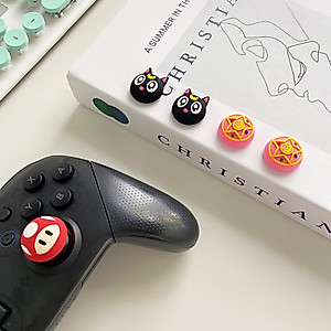 PERFECTSIGHT Cute Thumb Grip Caps for Playstation 4/5, PS5, PS4, Xbox Series X/S, Xbox One, Switch PRO Controller, 4PCS Kawaii Soft Skin Rubber 3D Analog Thumbsticks Grips Joystick Cover Set - Mario