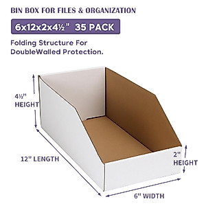 EXYGLO Garage Storage Bins, Pack of 35 Cardboard Shelf Organizer Bins 12x6x4.5inch Pantry Bins for Parts, Snacks, Bottles, Cans