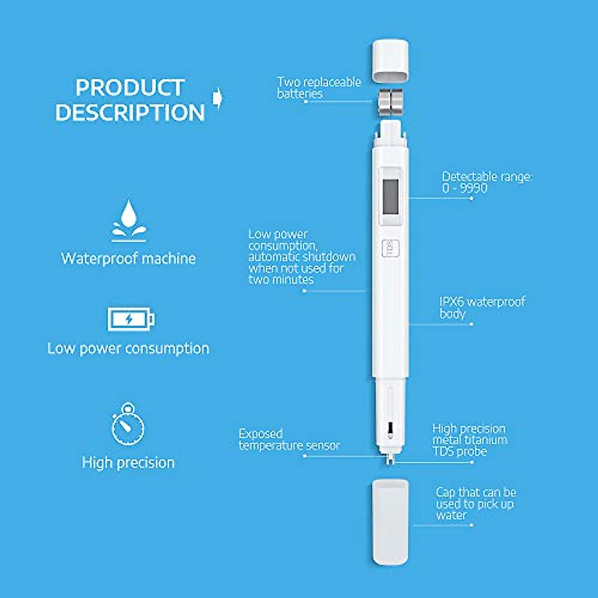 mijia Water Quality Test Pen,TDS Tester Water Quality Meter Tester Pen Water Measurement Tool