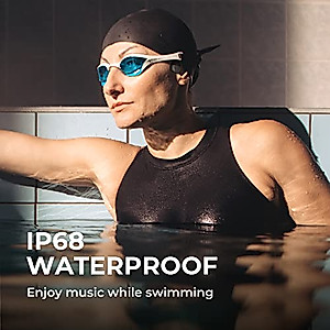 Swimming Headphones Bone Conduction Headphones Bluetooth 5.3 Wireless IPX8 Waterproof Headphones Open Ear Sports Earphones with Mic, Waterproof Wireless headset for Workout, Hiking, Diving, Cycling