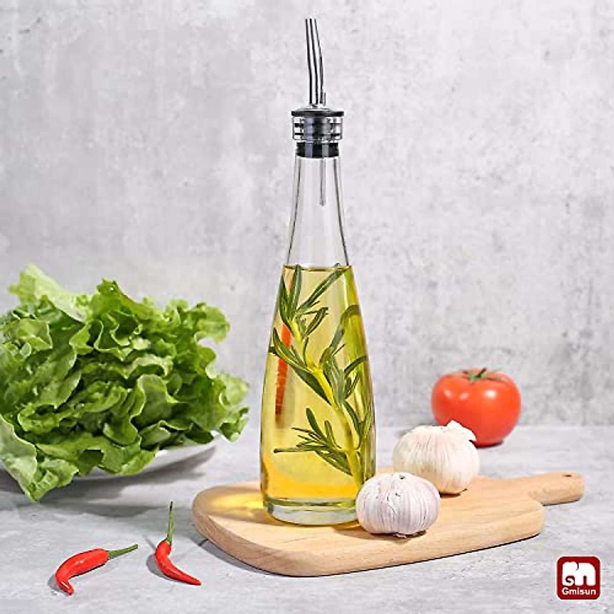 GMISUN Oil and Vinegar Dispenser Set, Olive Oil Dispenser Bottle for Kitchen, Cooking Oil Container Cruet Set, Clear Glass Bottles Vegetable Oil Dispenser with Label, Decorative (2 Pack, 17oz)