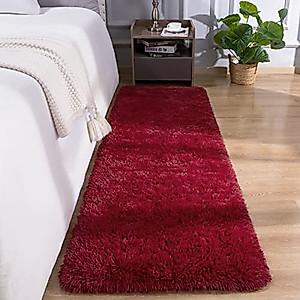 DETUM Wine Red Runner Rug 2' X 6' Fluffy Burgundy Area Rugs for Bedroom Bedside Soft Living Room Shag Rugs Hallyway Entryway 24 x 72 Inch Room Decor