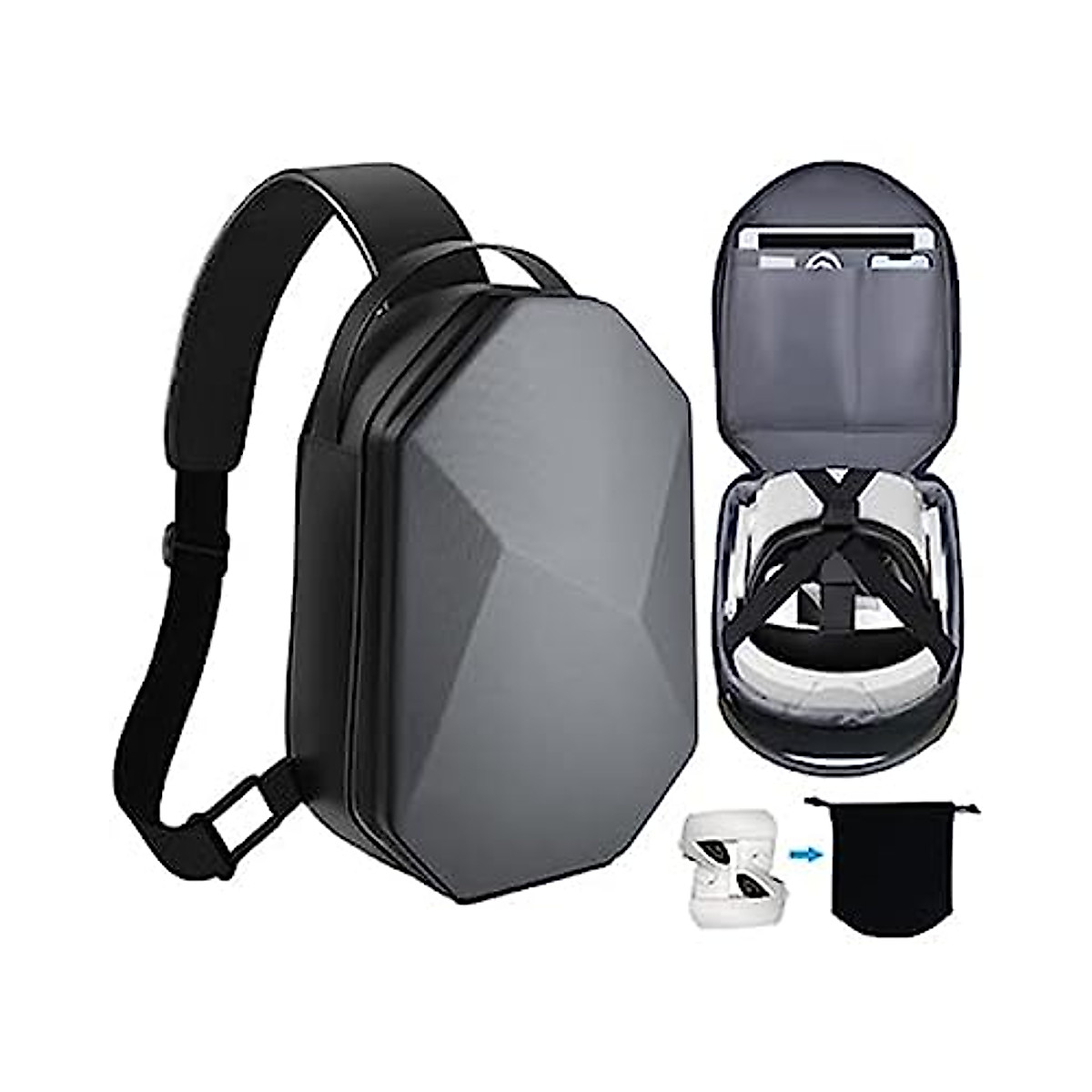 TOENNESEN Hard Carrying Case for Meta Quest Pro/Oculus Quest 2, Carry Case Compatible with Head Strap with Battery, VR Gaming Accessories, Touch Controller, Fashion Design for Travel and Storage