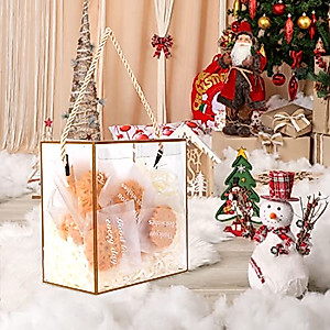 Atenzol Clear Box with Lid Handle (5PCS), 5.5x3x5.5 Candy/Cookie/Favor/Gift Box, Golden Lining, Blank without Writing