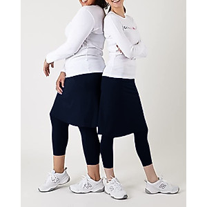 Womens Tennis Skirt with Built in Capri Leggings 20" Knee Length Skorts Skirts Drawstring Golf Skirts Skirted Leggings Navy Blue