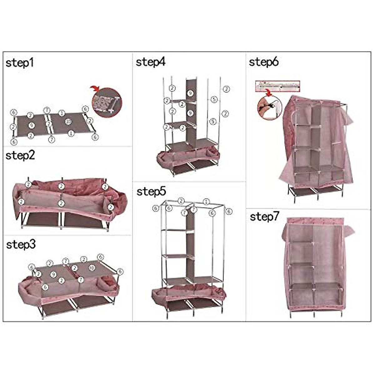 ZZBIQS Clothing Closet Wardrobe, Portable Non-Woven Fabric Garment Clothes Wardrobe Storage Organizer Shelf Rack, DIY Armoire Storage with Hanging Rod(Pink, Dots)